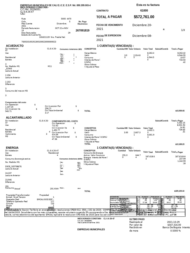 Factura EmCali | PDF | Cantidades fisicas | Cantidad
