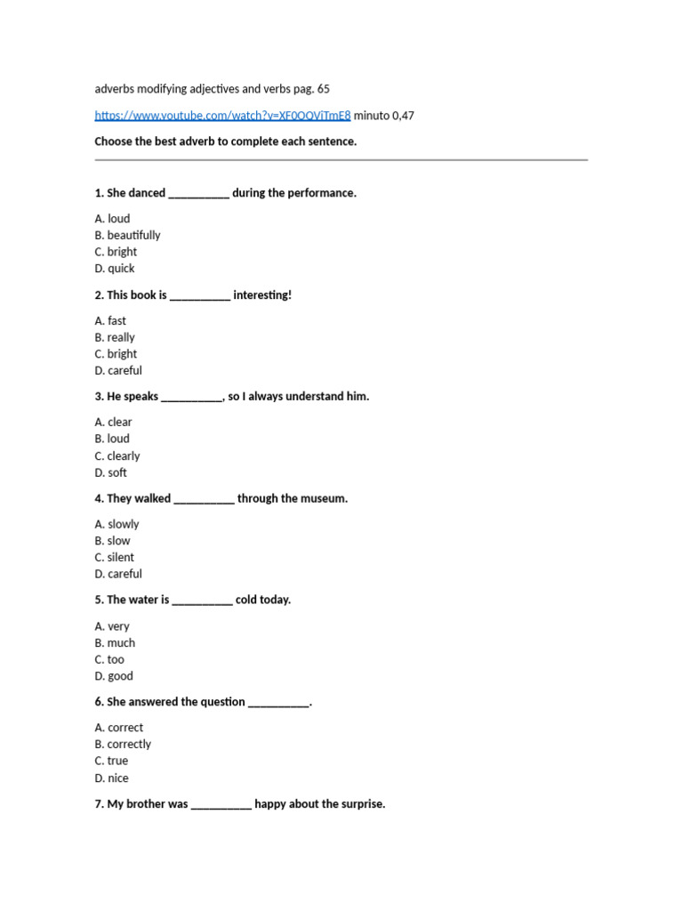 Adverbs Modifying Adjectives and Verbs Pag | PDF