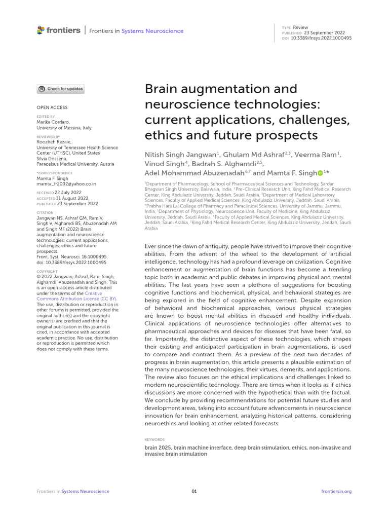 Brain Augmentation and Neuroscience Technologies C | PDF ...