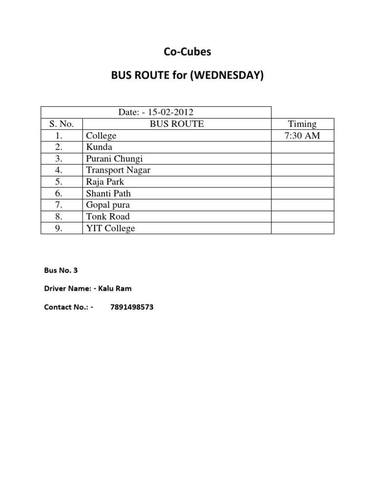 Bus Route of YIT College On 15-02-12 | PDF