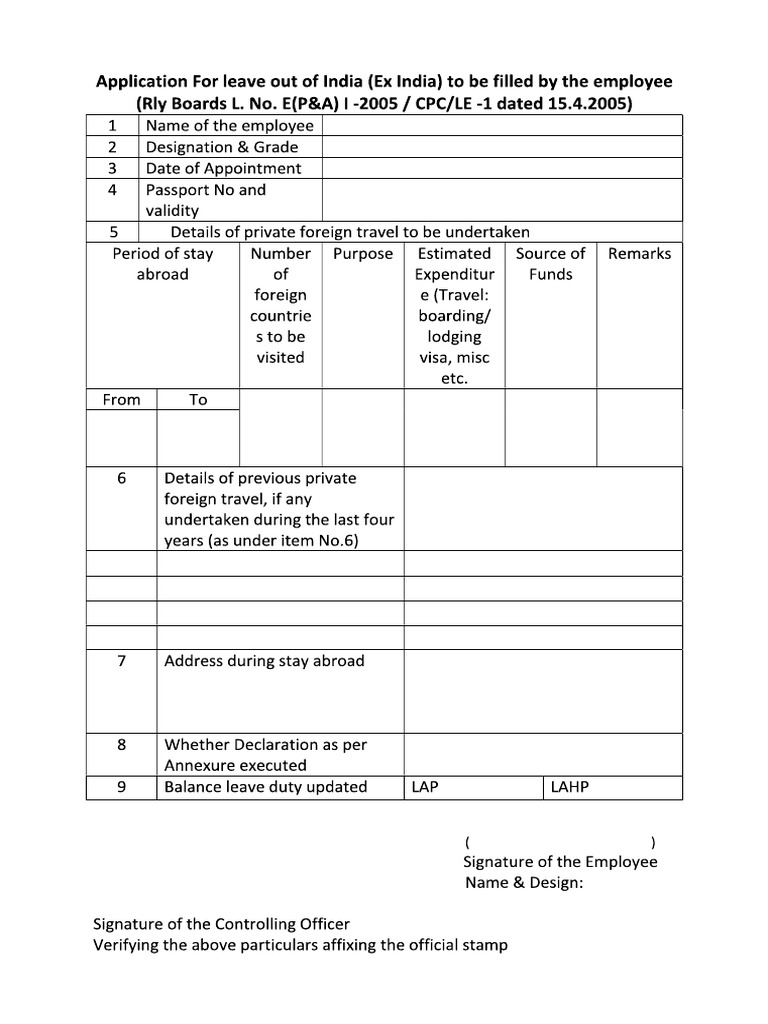 Ex India Leave Application Form Blank | PDF