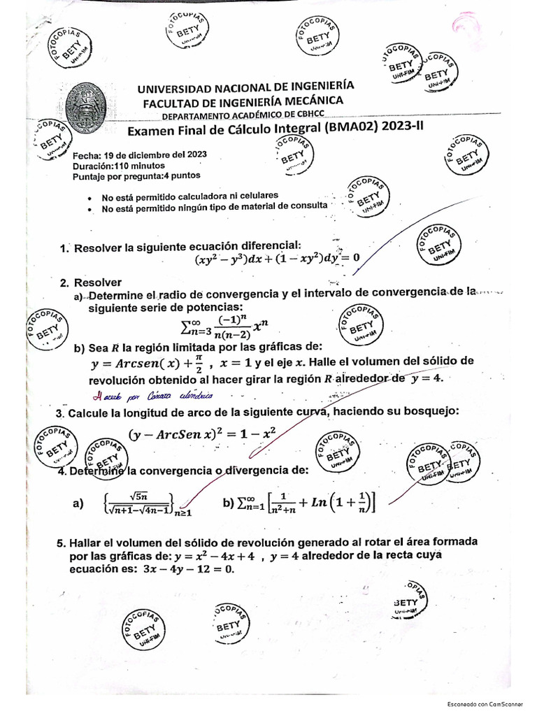 Examen Final - Calculo Integral | PDF