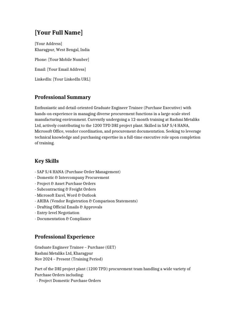Purchase Executive Resume Updated | PDF | Computing