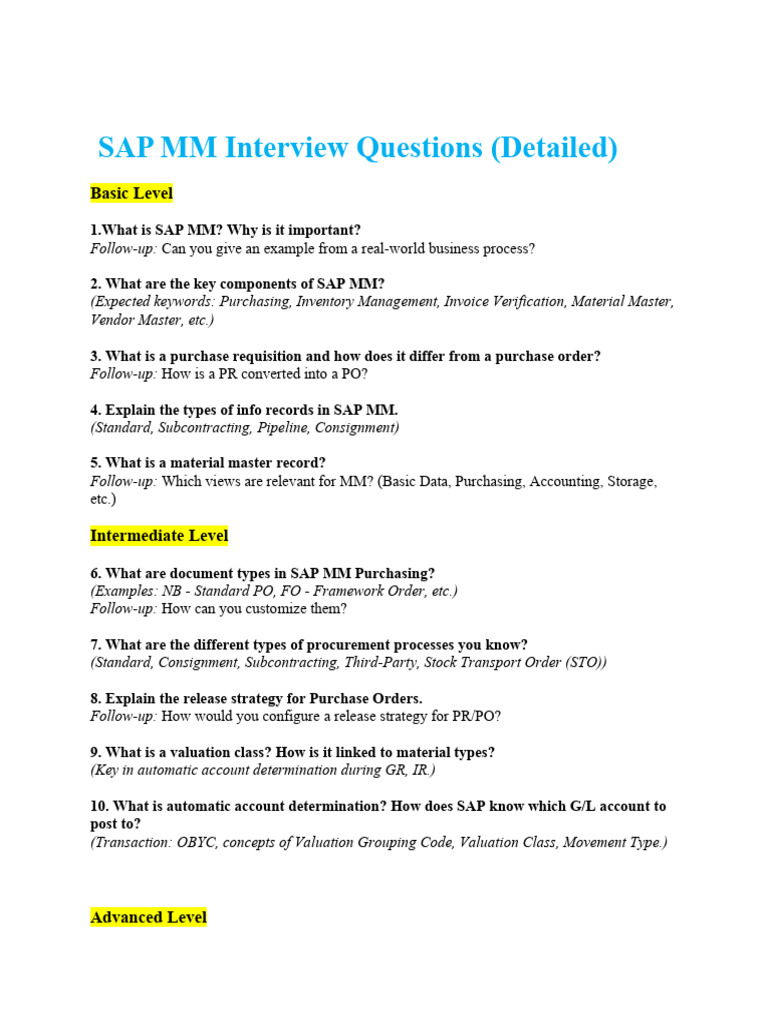 SAP MM Interview Questions 1 | PDF | Receipt | Business