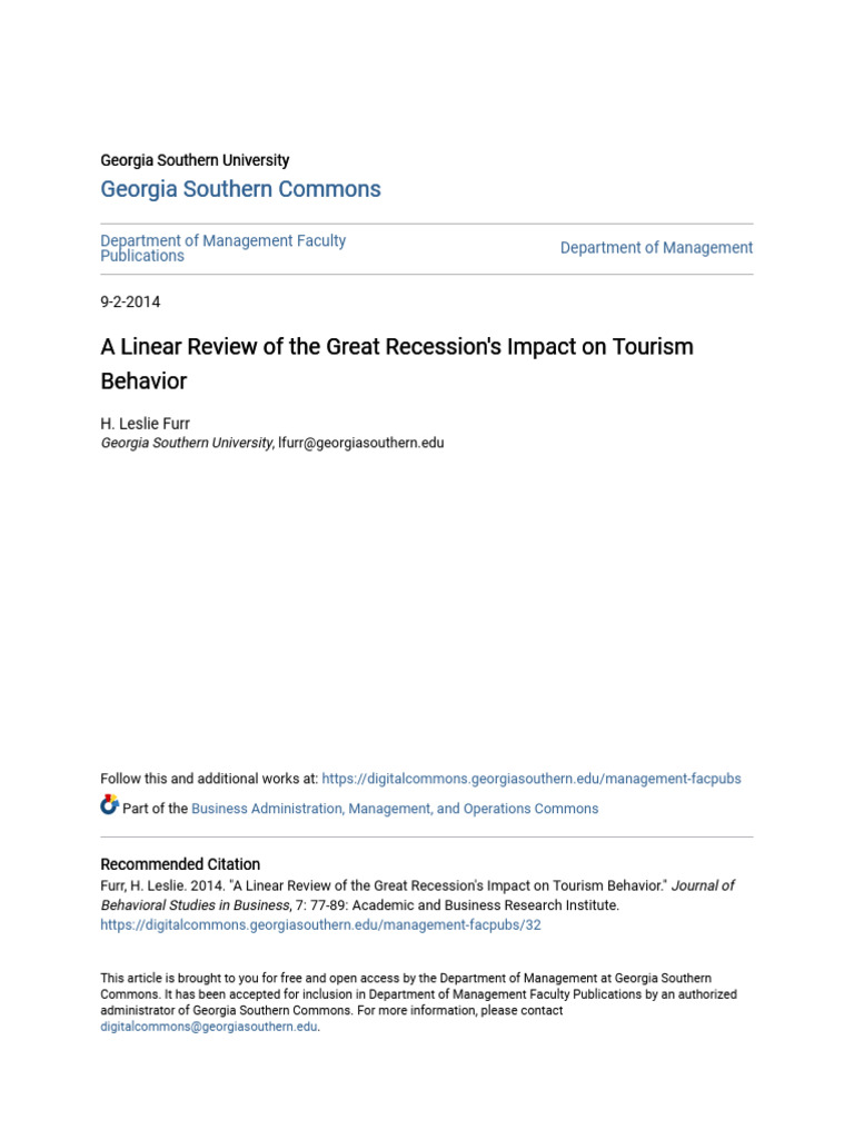 A Linear Review of The Great Recessions Impact On Tourism Behavi | PDF ...