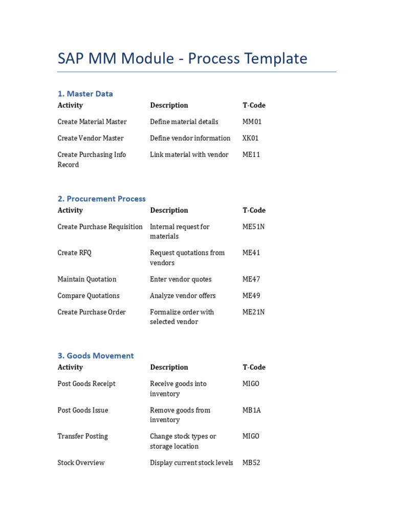 Sap MM Module Template 1 | PDF