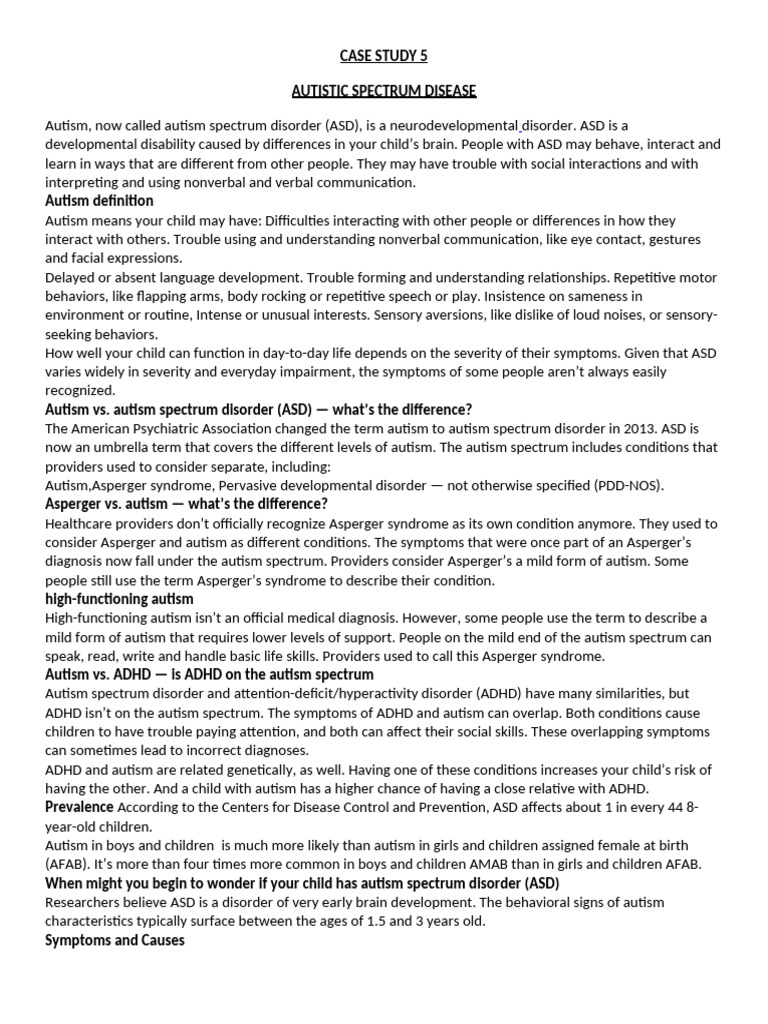 Case study MASTERS - autisum | PDF | Autism | Asperger Syndrome