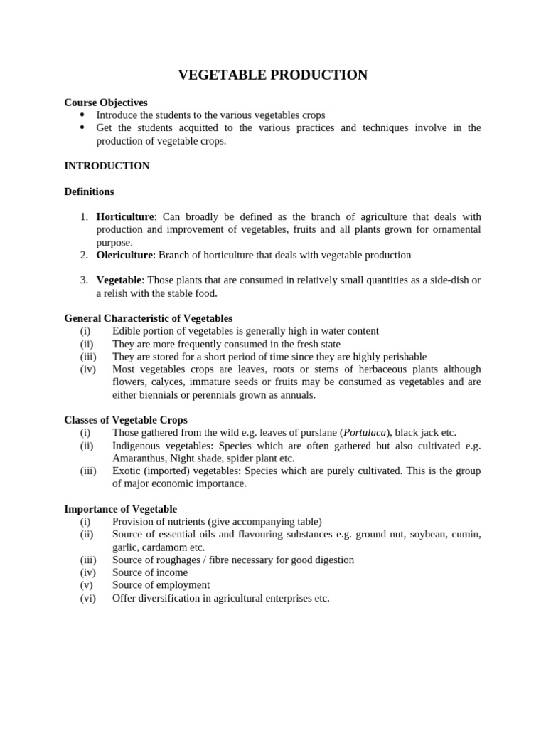 CROP III Intro to Vegetable production | PDF | Vegetables | Kenya