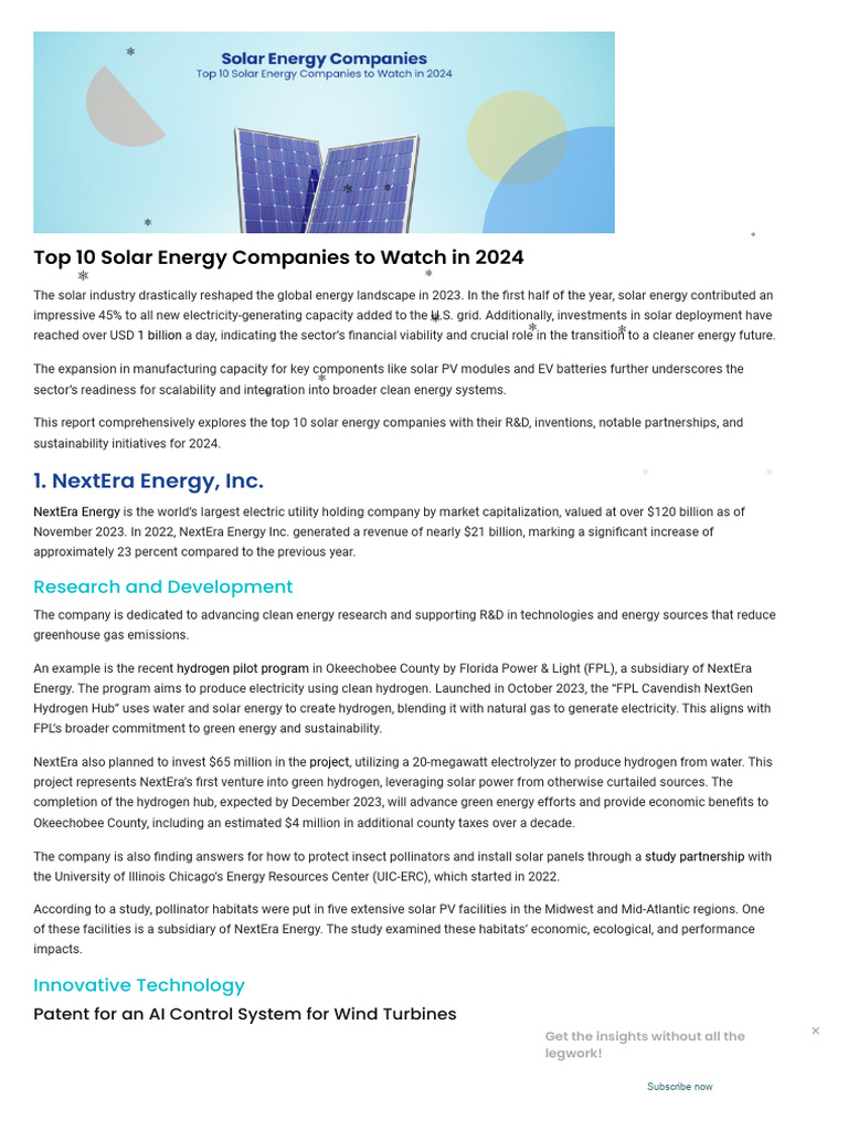 Top 10 Solar Energy Companies To Watch in 2024 | PDF | Solar Cell ...
