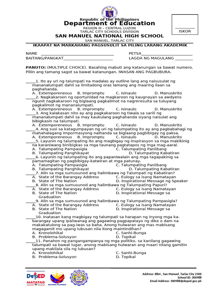 Q4 Test Paper PILING PINGOL | PDF