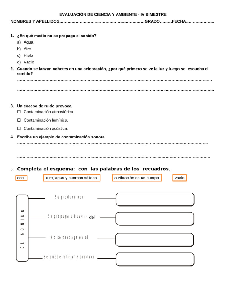 Evaluacion de Ciencia 4to Grado | PDF | Sonido | Fuerza