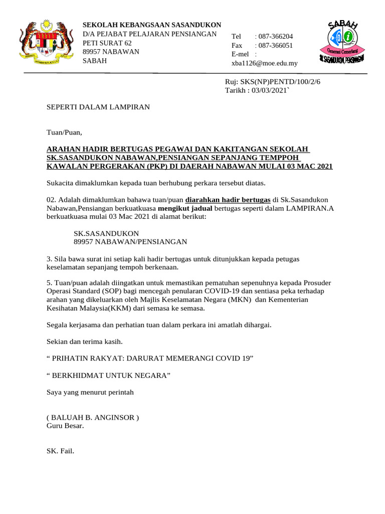 Arahan Bertugas PKP 2021 | PDF