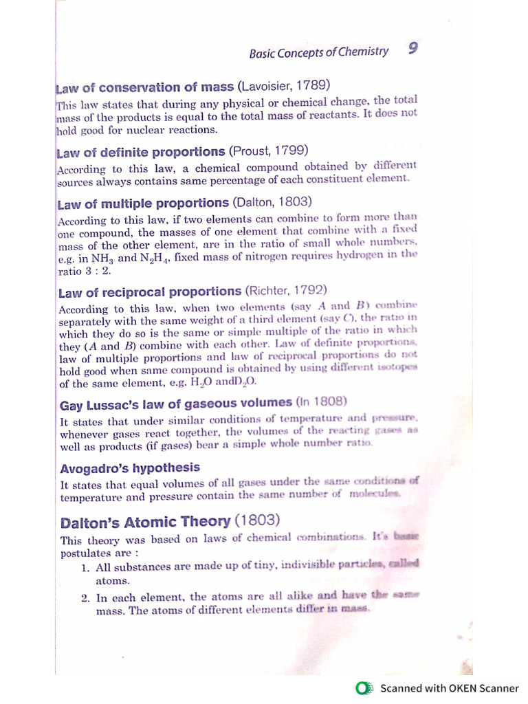 Law of Chemical Combination | PDF