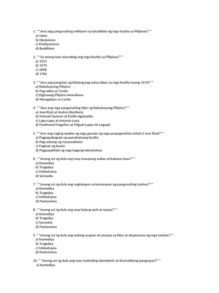 3rd Quarter - Filipino 7 Reviewer Test | PDF