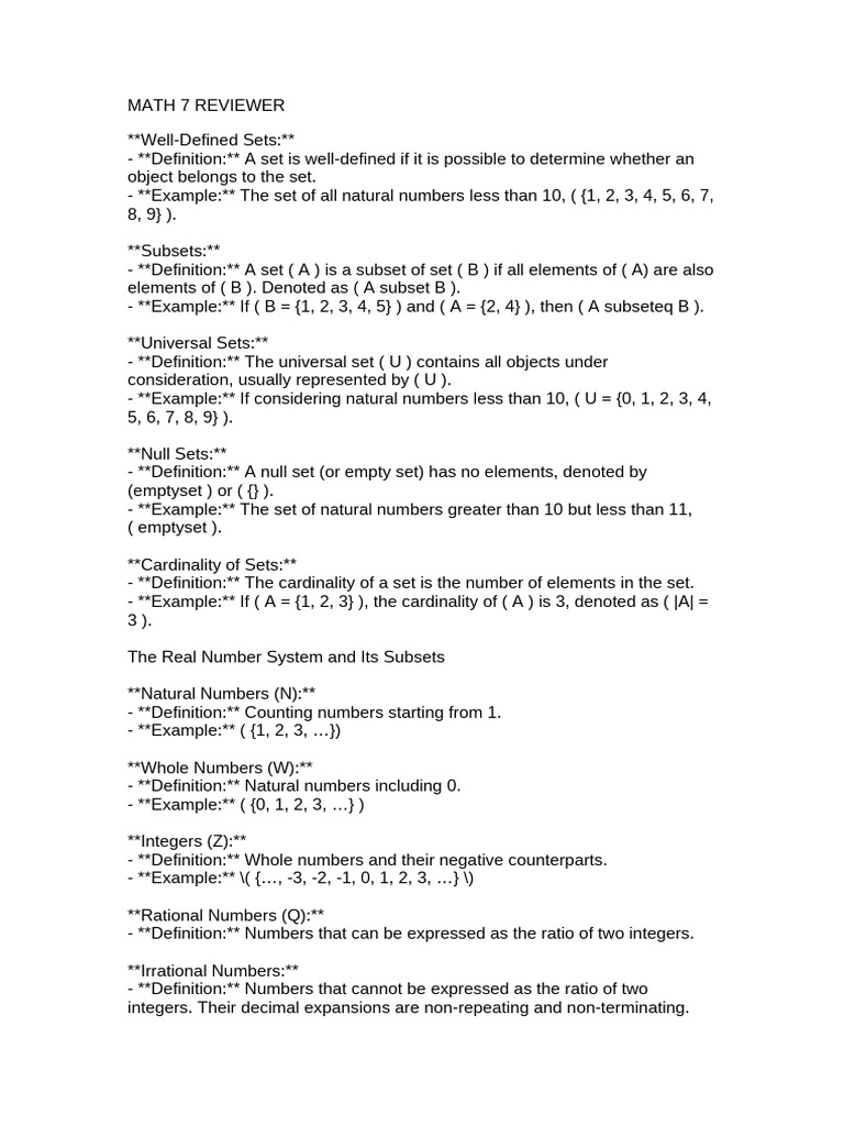 3rd Quarter - Math 7 Reviewer | PDF | Numbers | Real Number