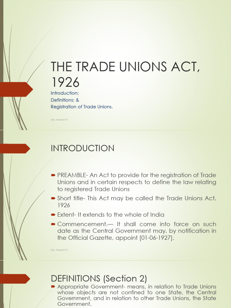 The Trade Union Act, 1926 | PDF | Employment | Appeal