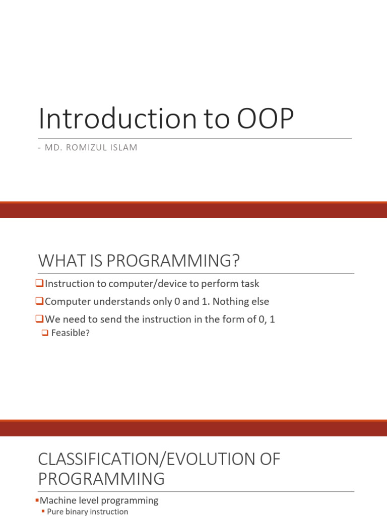 Introduction To OOP: - Md. Romizul Islam | PDF | Object Oriented ...