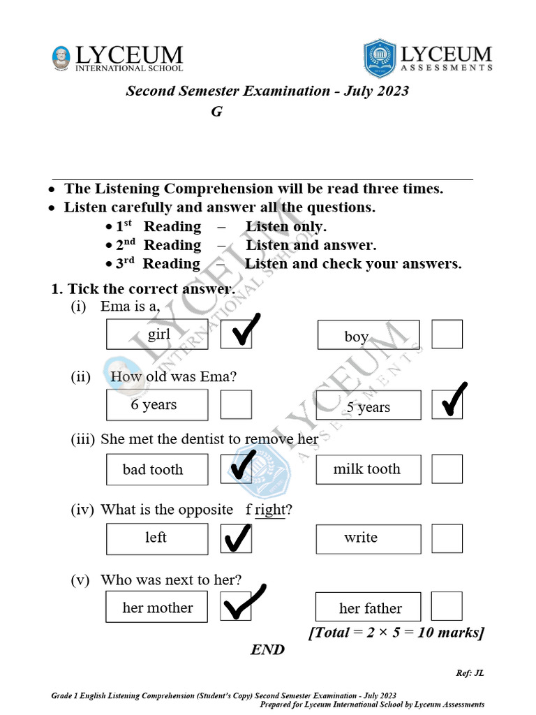 Grade 1 English Listening MS | PDF