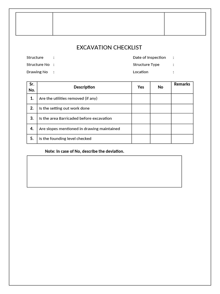 Excavation Checklist | PDF