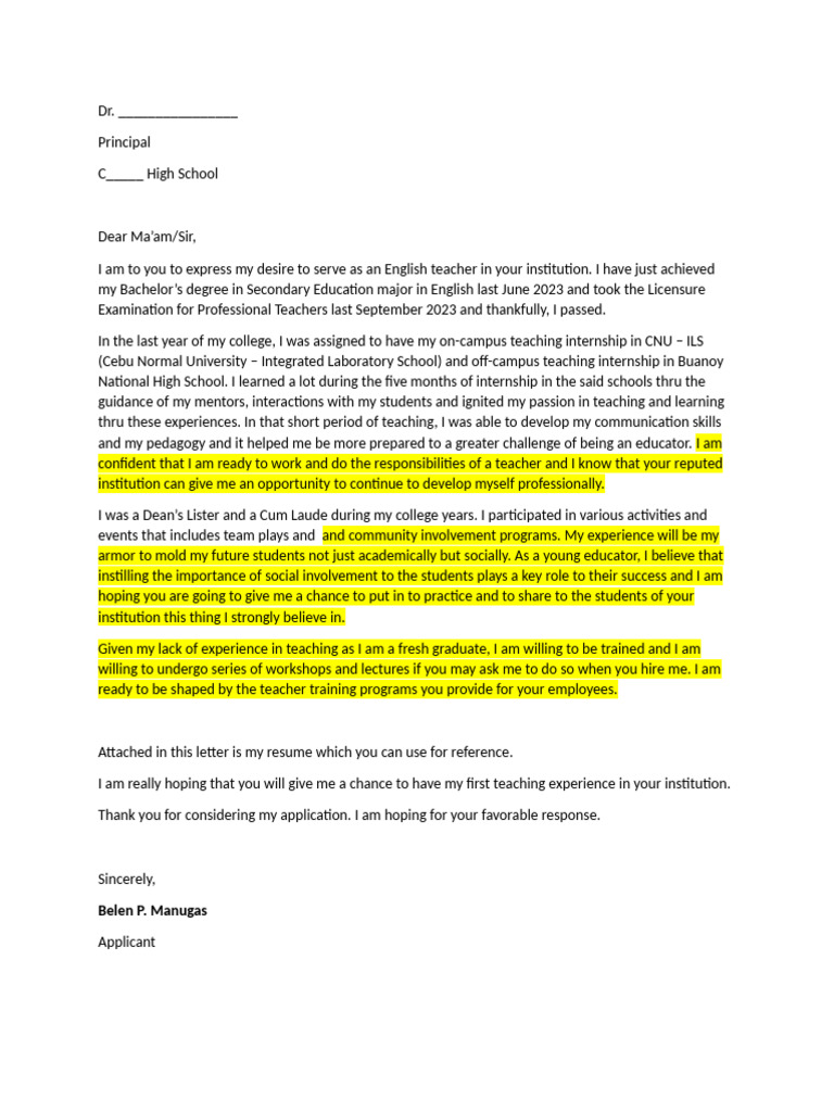 Application Letter Sample | PDF