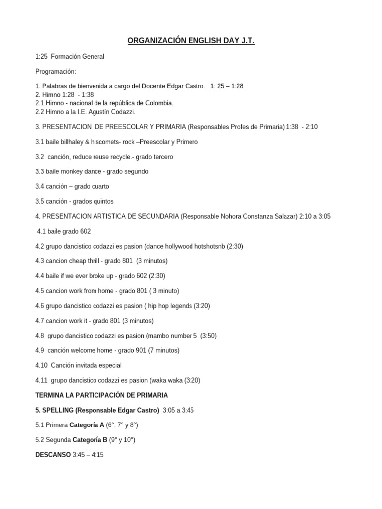 Programa del English Day J.T. 2023 | PDF