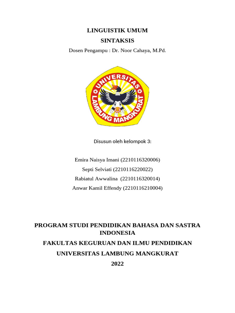 Linguistik Umum Kelompok 3 (Sintaksis) | PDF