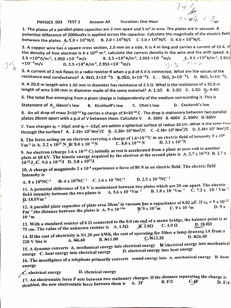 Physics 003 Test 3 | PDF