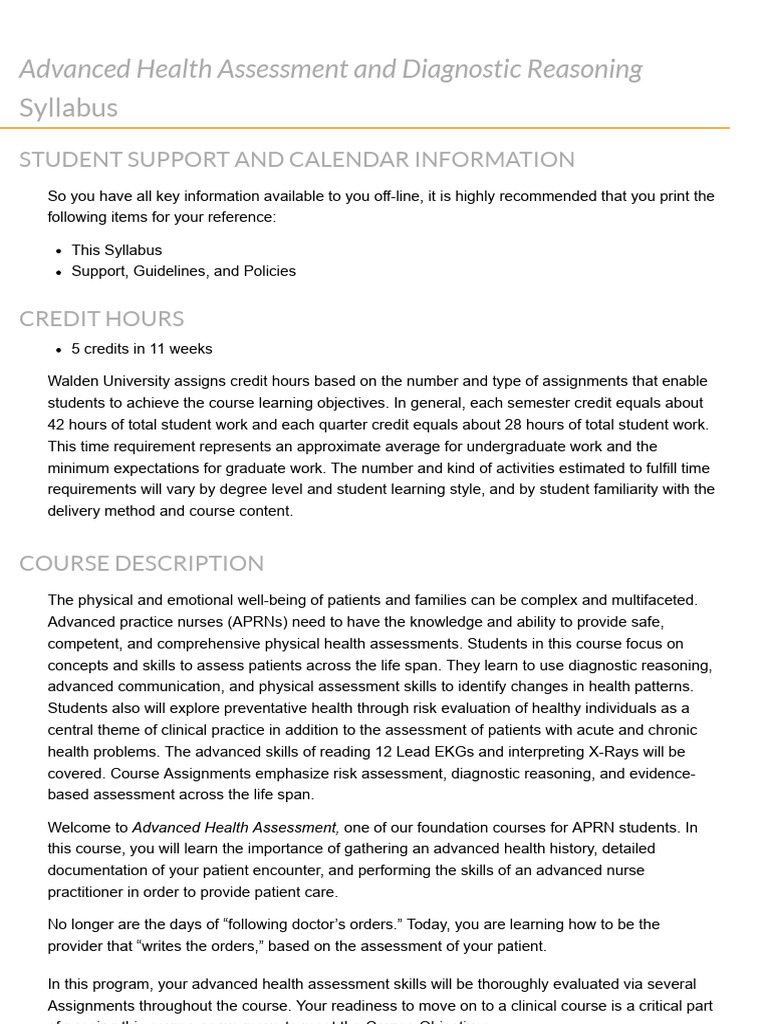 Syllabus For Advanced Health Assessment-Spring 2025 | PDF | Pathology ...
