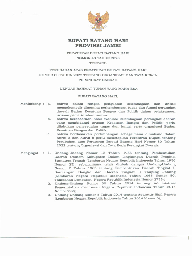Perbup Nomor 43 Tahun 2023 | PDF