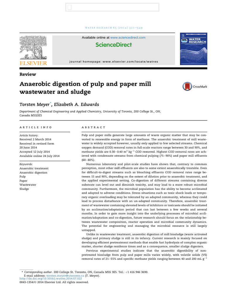 Anaerobic Digestion of Pulp and Paper Mill Wastewater and Sludge | PDF ...