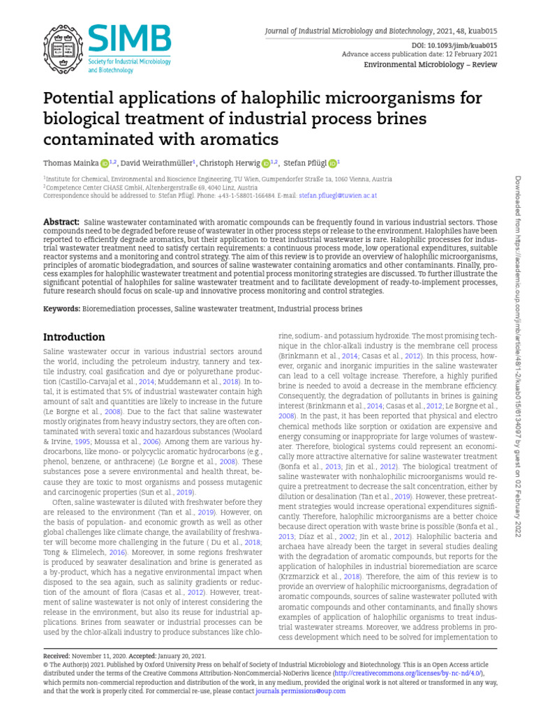 Potential Applications of Halophilic Microorganisms For | PDF | Biodegradation | Polycyclic ...