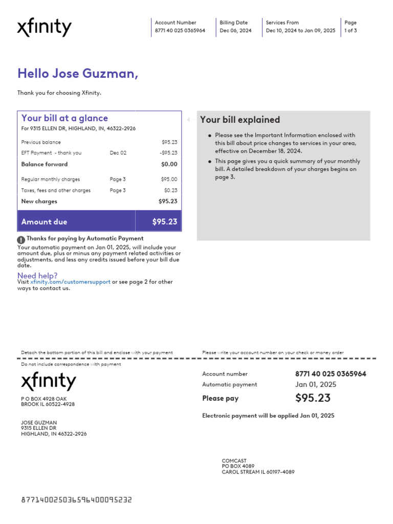 Hello Jose Guzman,: Your Bill at A Glance | PDF | Fee | Subscription ...