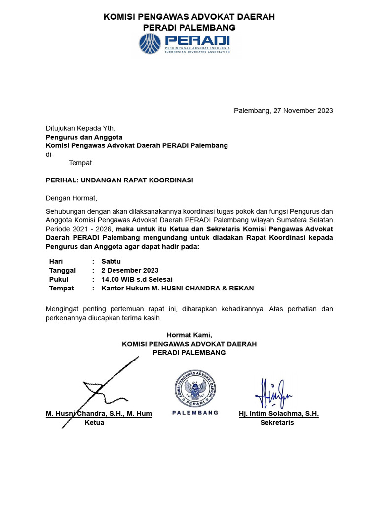 Surat Undangan Rapat Komwas PLG 1 | PDF