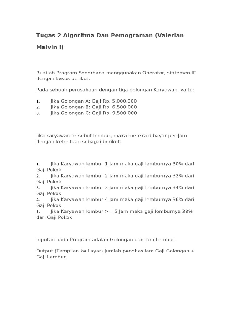Tugas 2 Algoritma Dan Pemograman | PDF Tugas 2 Algoritma Dan Pemograman | PDF