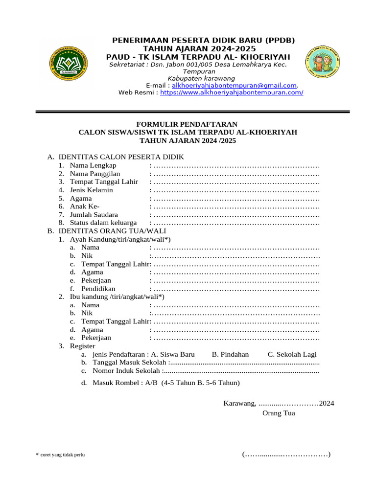 Formulir-Pendaftaran-Al Khoeriyah | PDF