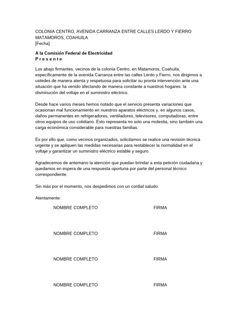 Oficio CFE Matamoros | PDF