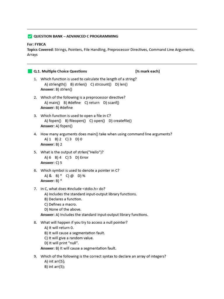 Advance C Prog FYBCA | PDF | Pointer (Computer Programming) | String ...