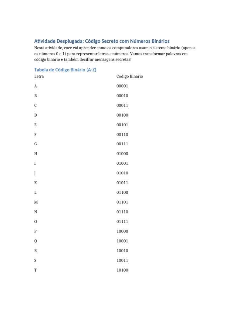 Atividade Codigo Binario 6ano | PDF | Informática | Aritmética