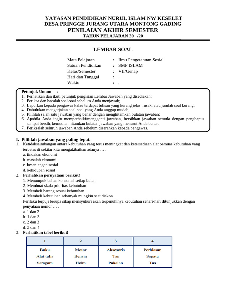 Soal PTS IPS Kelas VII | PDF
