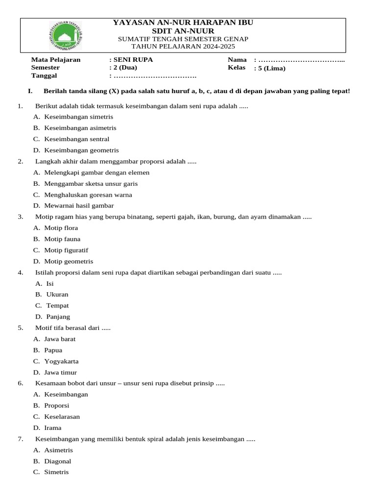 Soal PTS Seni Rupa Fix | PDF