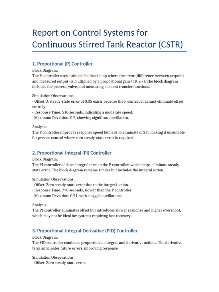 CSTR Control Systems Report | PDF | Mechanics | Mechanical Engineering