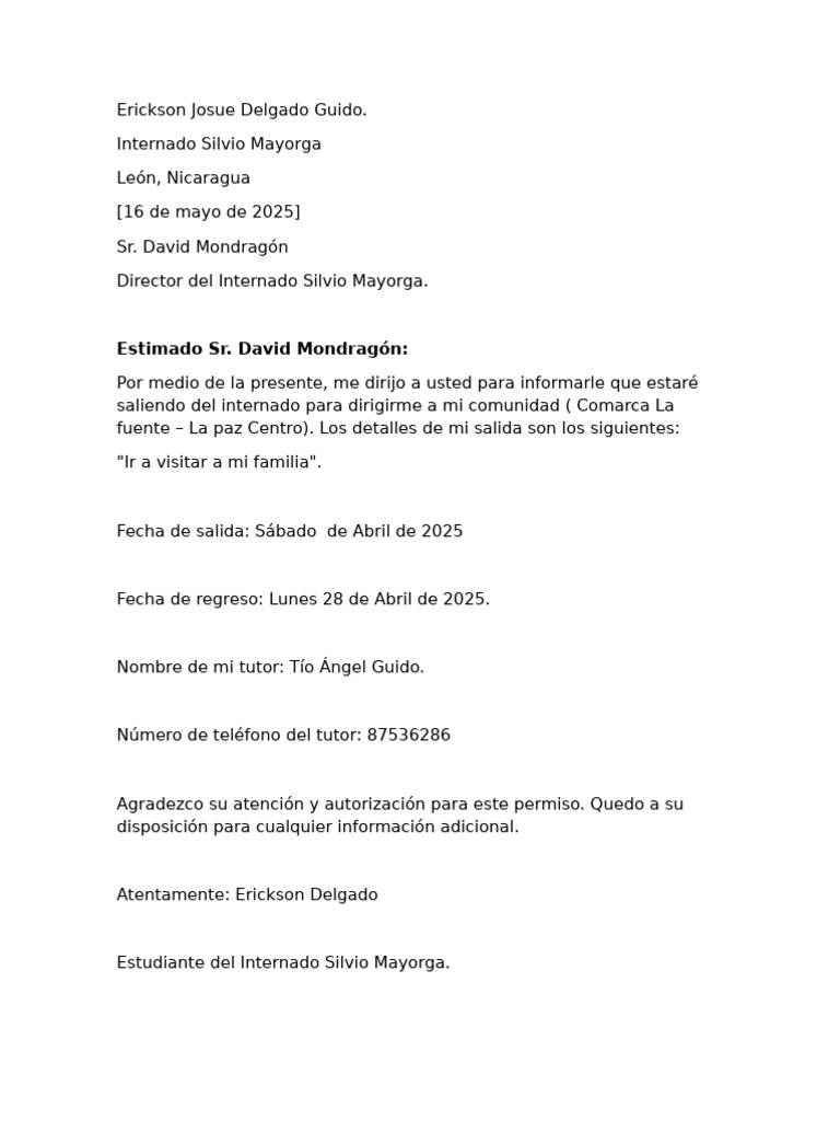 Solicitud de Salida Del Internado | PDF