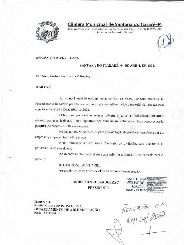 Oficio Solicitacao de Abertura | PDF