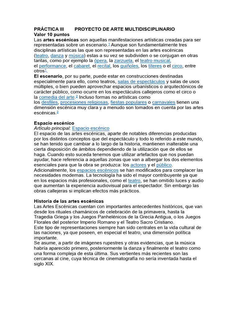 Práctica III Proyecto de Arte Multidisciplinario | PDF | Las artes ...