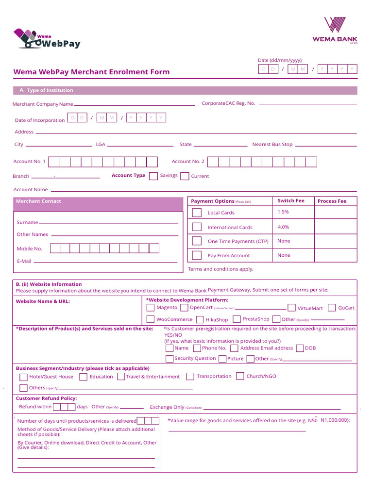 Wema Webpay Form New | PDF | Banks | Indemnity