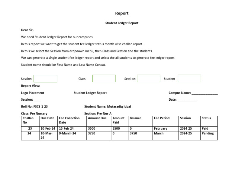 Student Fee Ledger Report Overview | PDF