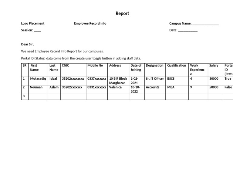 Employee Record Info Report | PDF