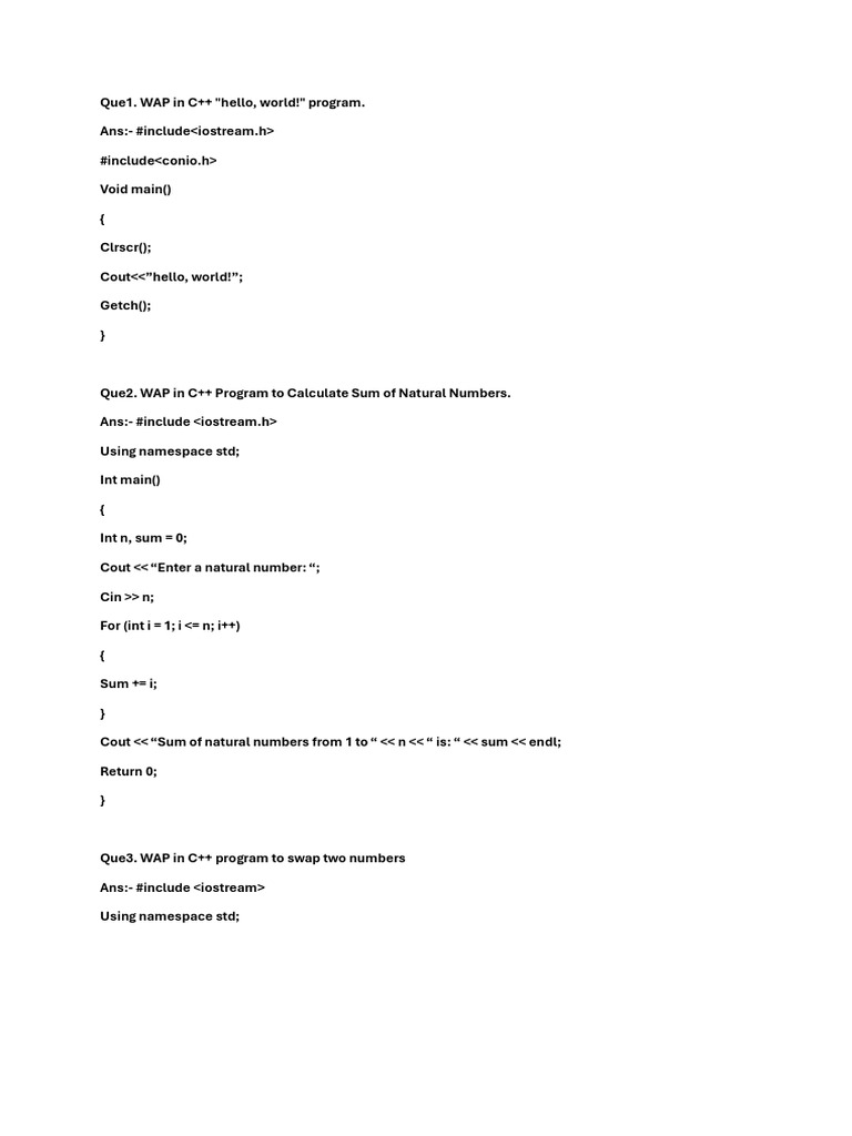 CPP-Solved-Practical-Question-and-Answer | PDF | Namespace | Computer Science