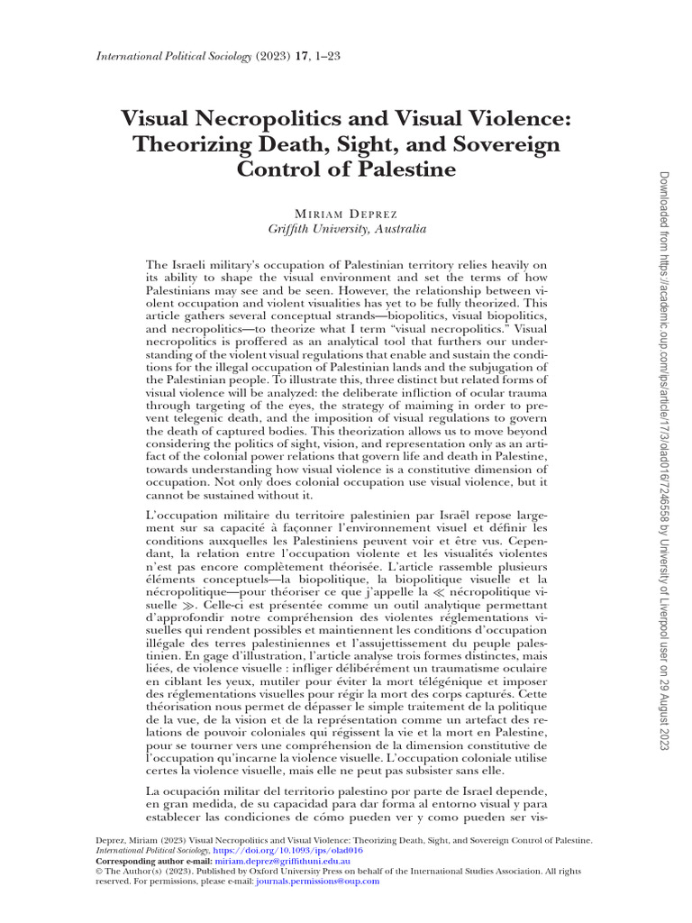 Visual Necropolitics and Visual Violence | PDF | Israel | World Politics
