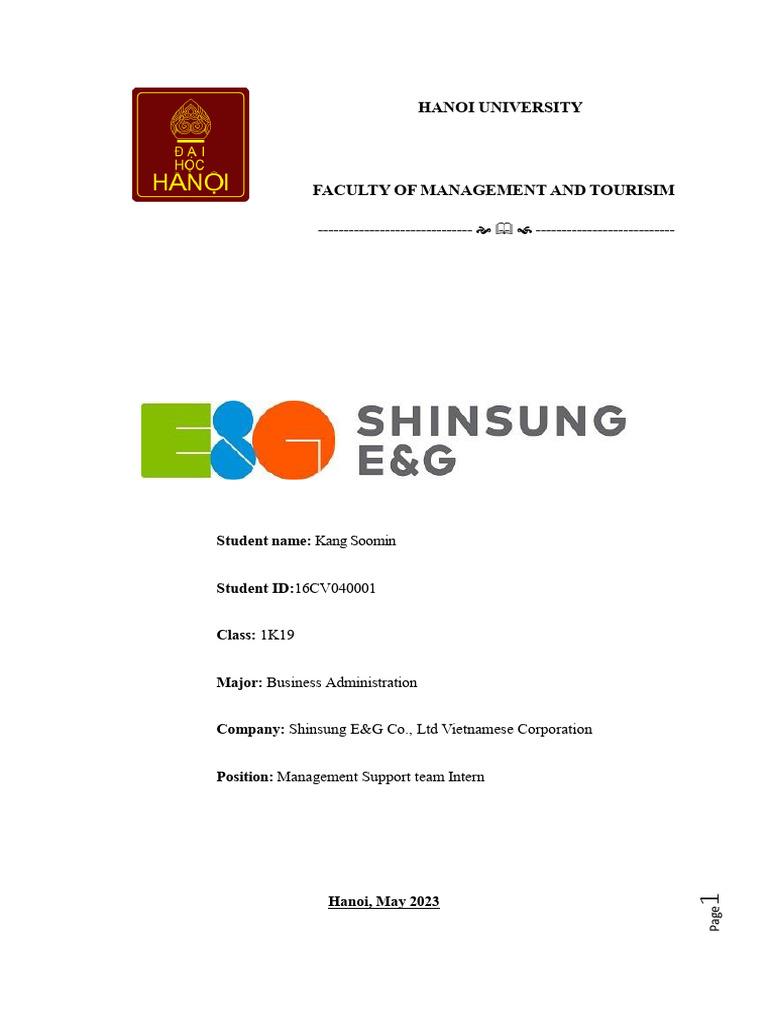 BA19 16CV040001 Kang Soomin Internship Report | PDF | Renewable Energy | Economies